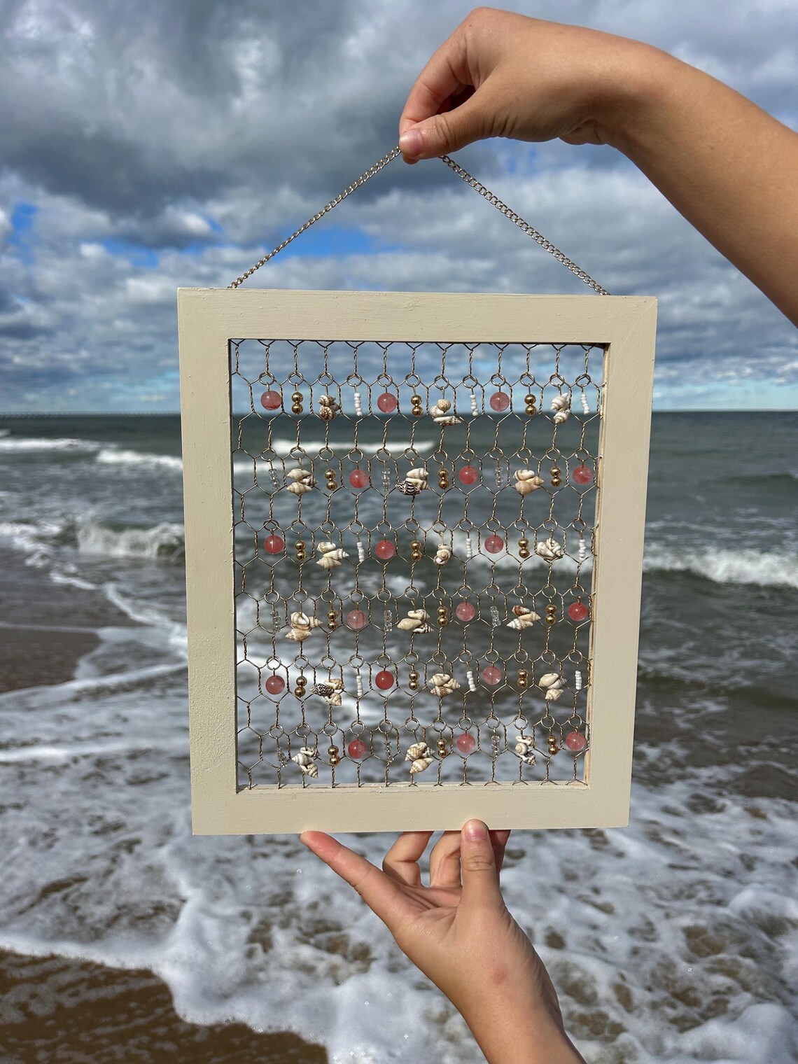Shell Reef Suncatcher: Handmade Beaded Suncatcher Using a Wooden Frame ...
