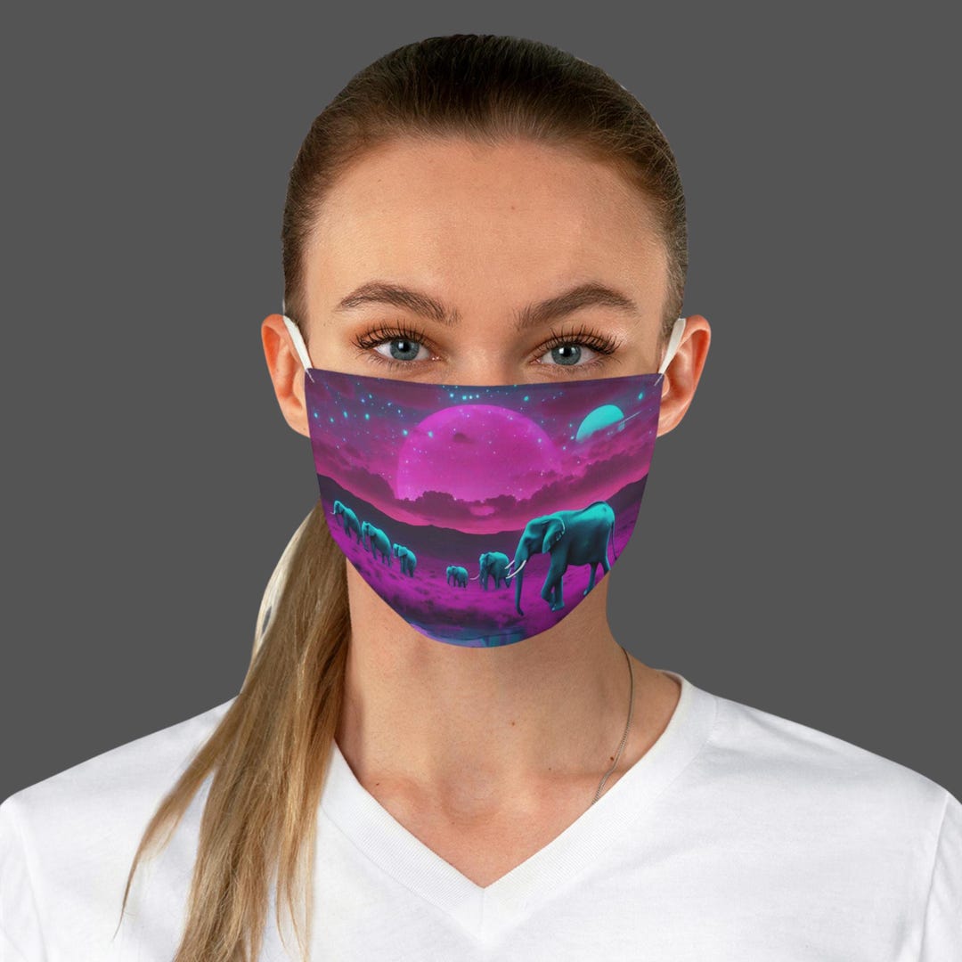 Neon Elephants Fabric Face Mask, Unique Animal Print Reusable Covering ...