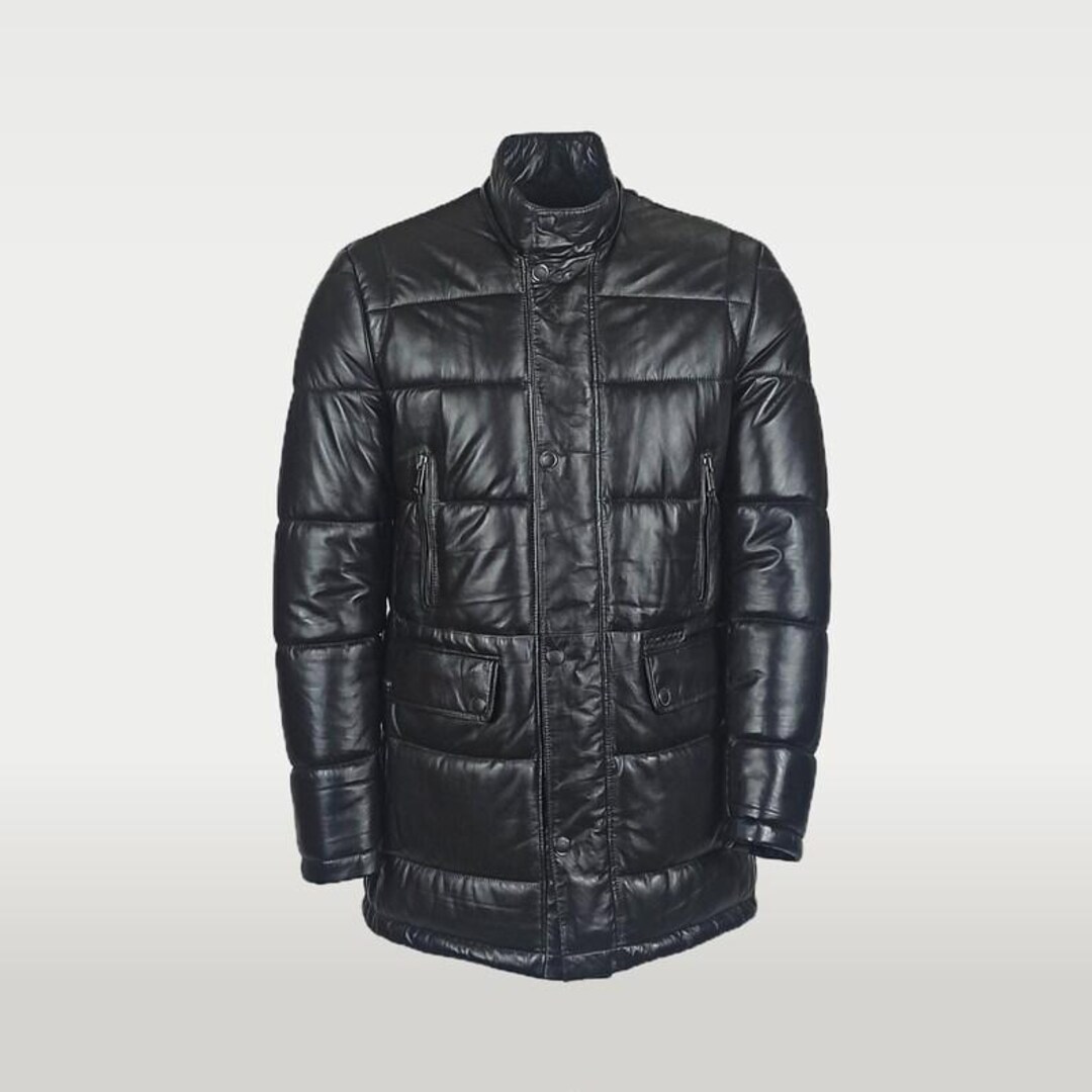 Men's Bomber Down Feathers Leather Jacket With Hood Flight Jacket ...