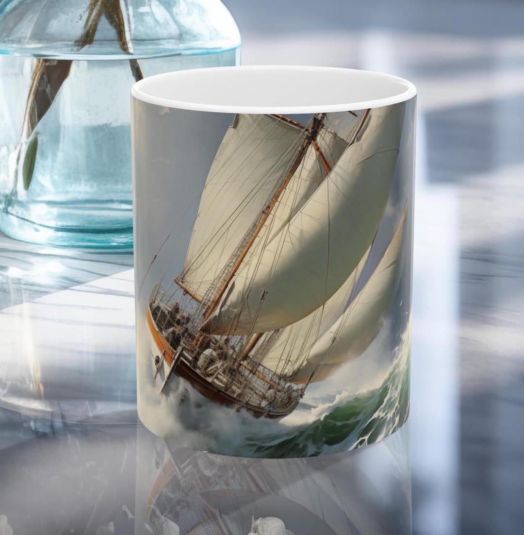 Schooner in Rough Seas Coffee Mug, for Lovers of Maritime Adventure ...