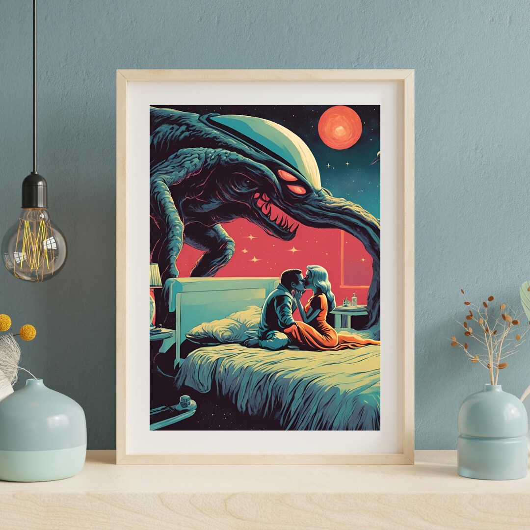 ALIEN Lovers UFO Wall Art |cosmic Girl Flying Saucer Gift|cryptid Kiss ...