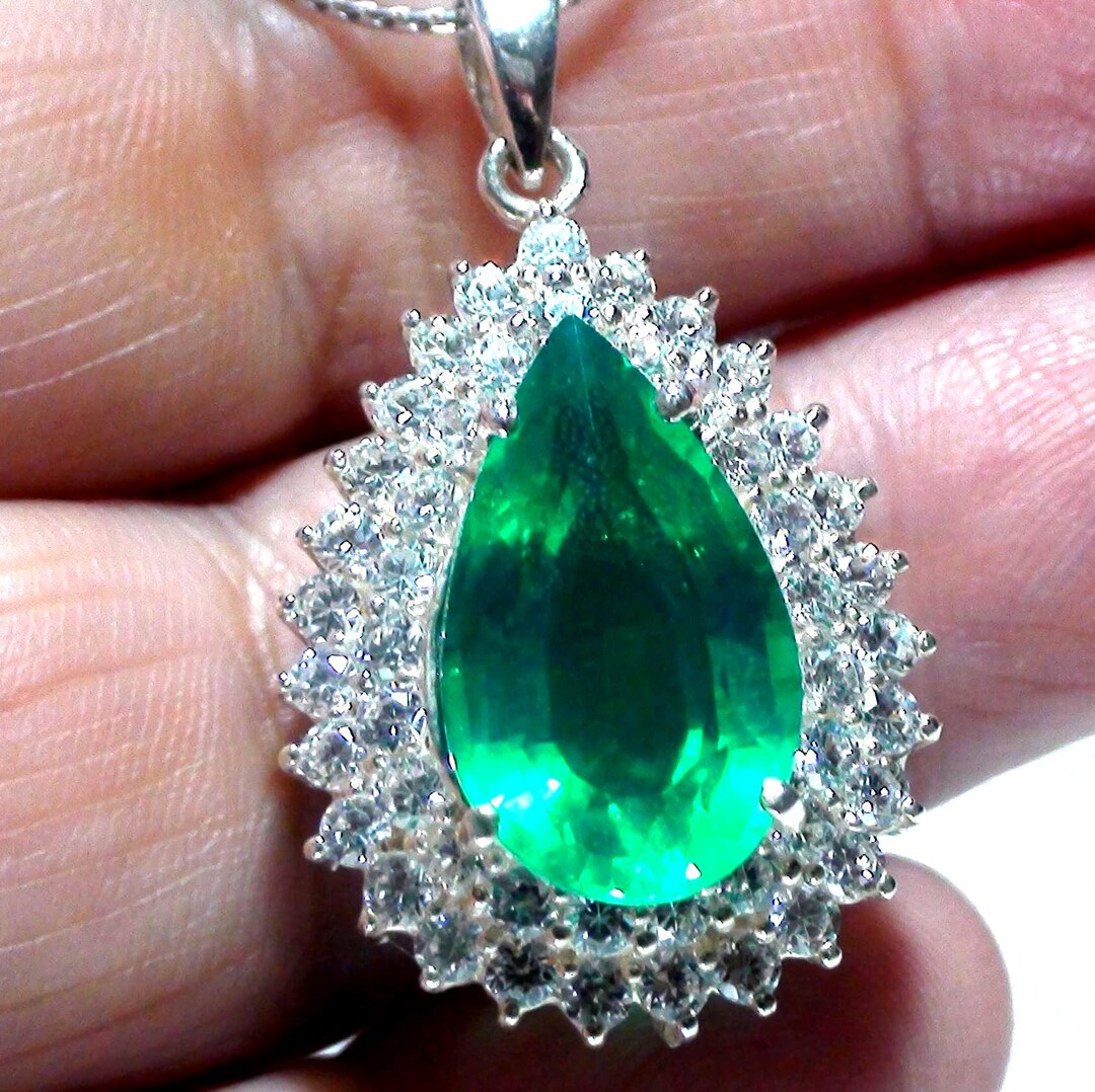 16.50 Carat Big! Natural Doublet Emerald Pendant Solid 925 Sterling ...