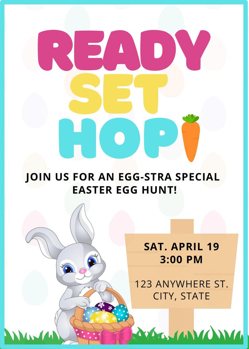 Ready Set Hop Easter Egg Hunt Invitation | Editable Digital Download ...