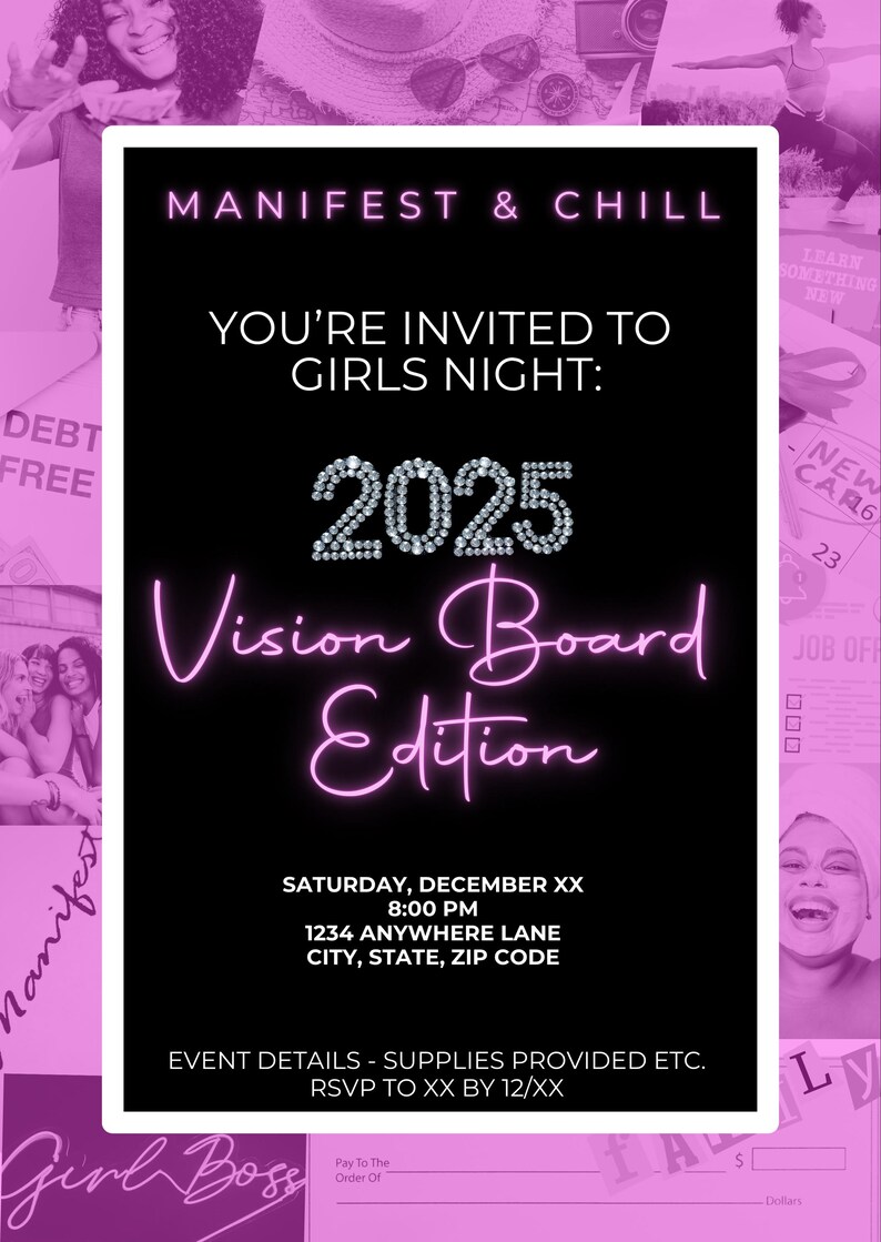 2025 Vision Board Party Invitation Template | Girls Night ...