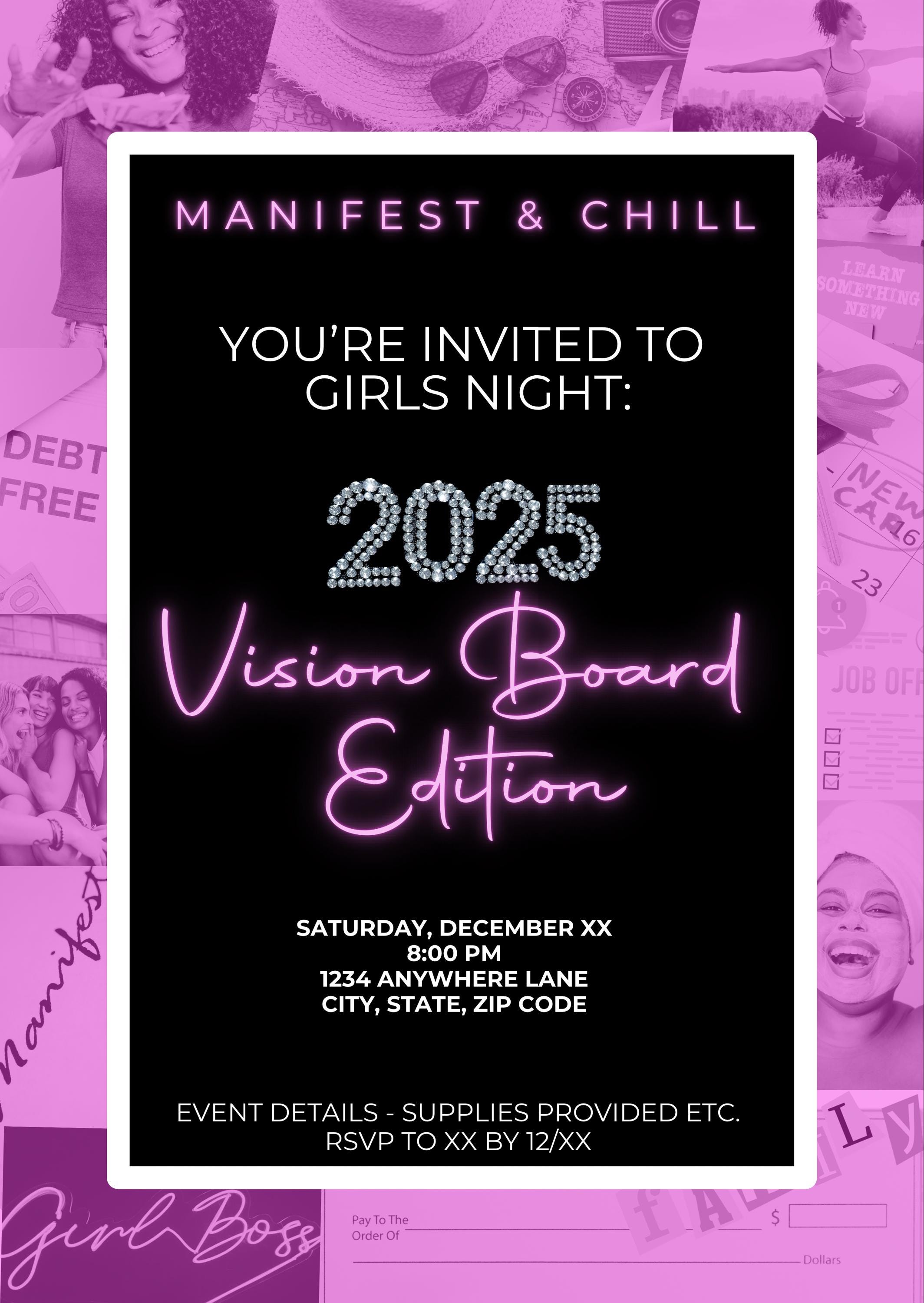 2025 Vision Board Party Invitation Template | Girls Night ...