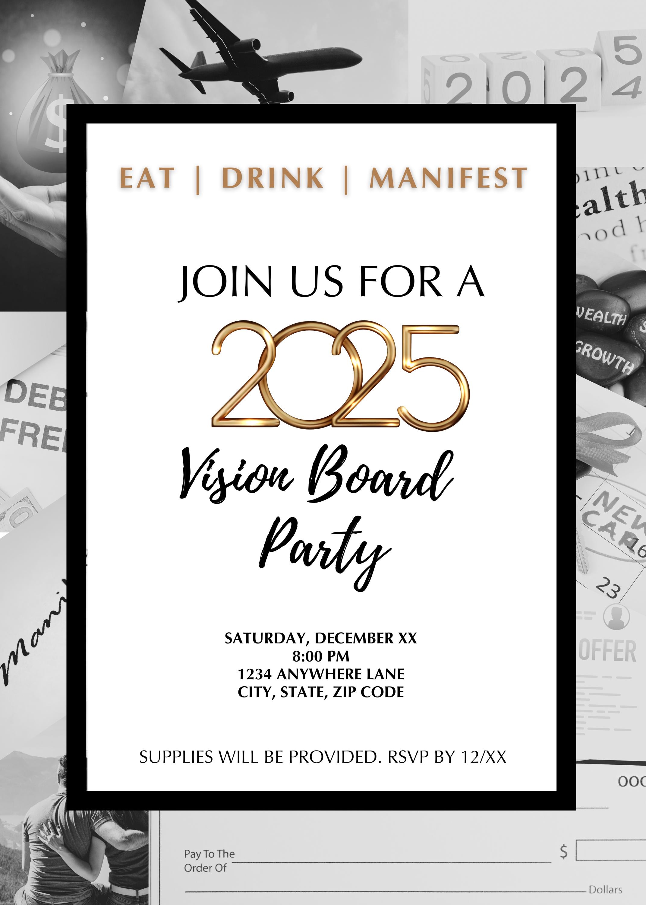 2025 Vision Board Party Invitation Template | Manifestation Party ...