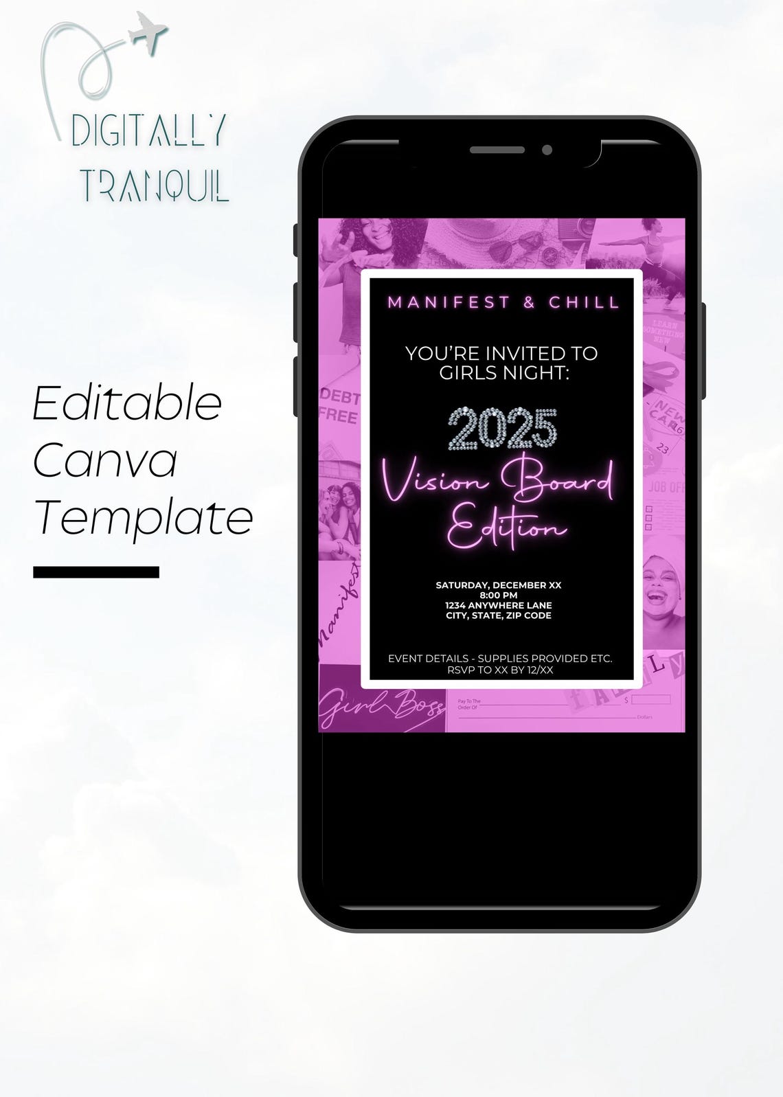 2025 Vision Board Party Invitation Template | Girls Night ...