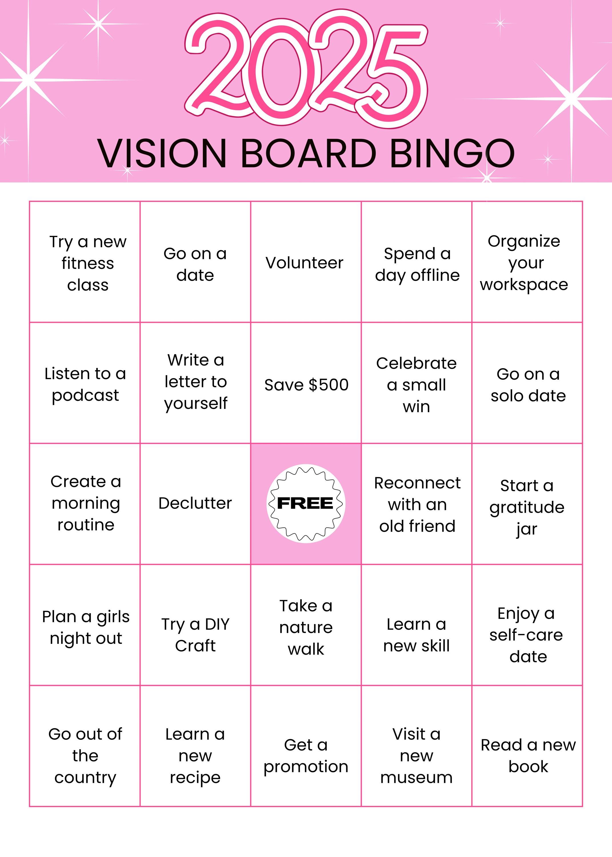 2025 Vision Board Bingo Template | Girls Night | Manifestation Party ...