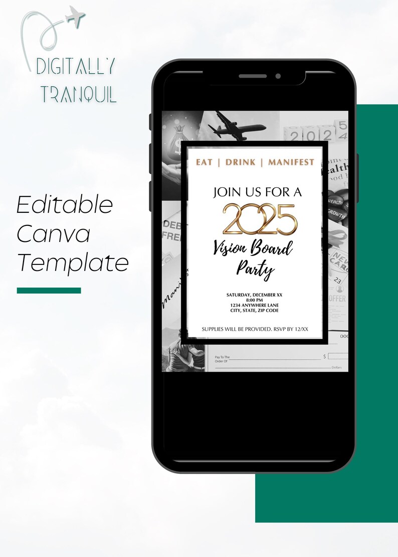 2025 Vision Board Party Invitation Template | Manifestation Party ...