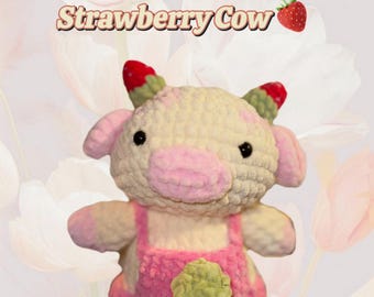 Strawberry Cow Plushie, Crochet Cow, Velvet Cow, Milk Cow Plush ...