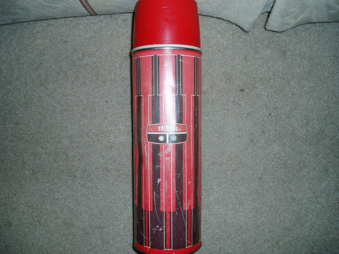 Vintage Black and Red Thermos - Etsy