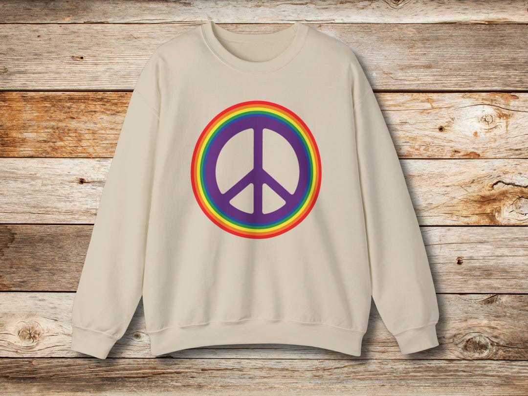 Rainbow Peace Sign Sweatshirt Cozy Warm Vibes Retro Style - Etsy