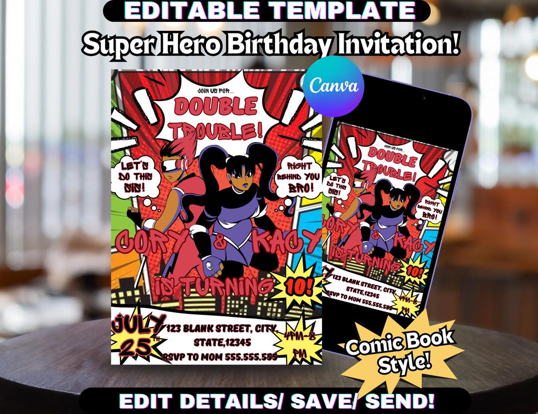 Comic Book Birthday Invitation, Kids Birthday Invitation, Birthday ...