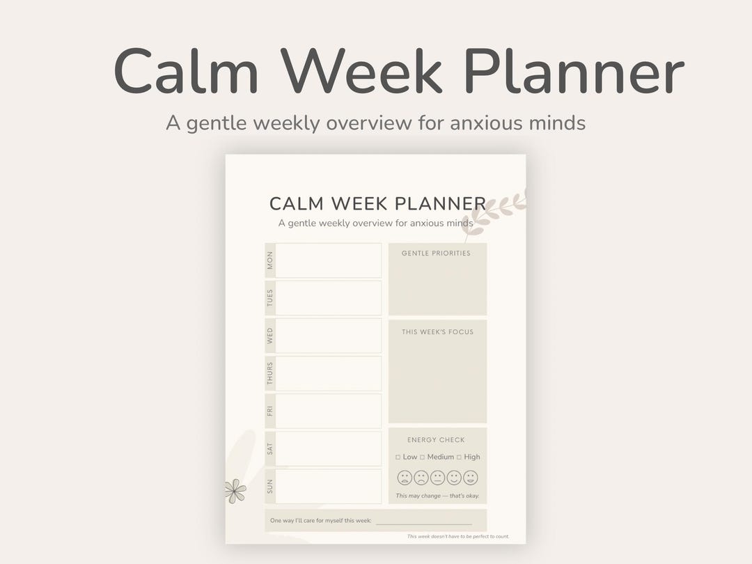 Calm Week Planner Printable | Anxiety-friendly | for Overwhelmed Minds ...