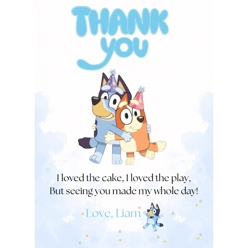 Bluey Thank You Card | Printable Bluey Birthday Card | Editable Bluey ...