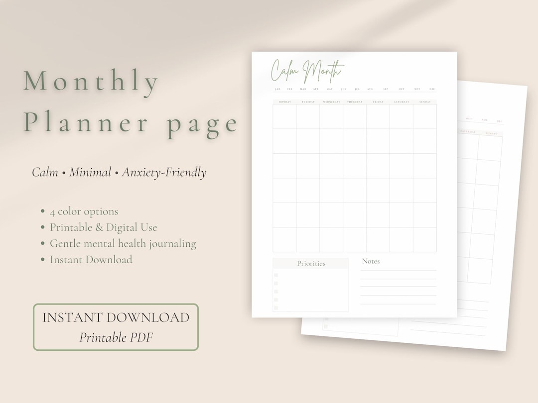 Minimalist Monthly Planner Printable | Undated Monthly Calendar PDF ...