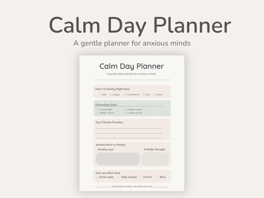 Calm Day Planner Printable | Anxiety Friendly Planner PDF | Gentle ...