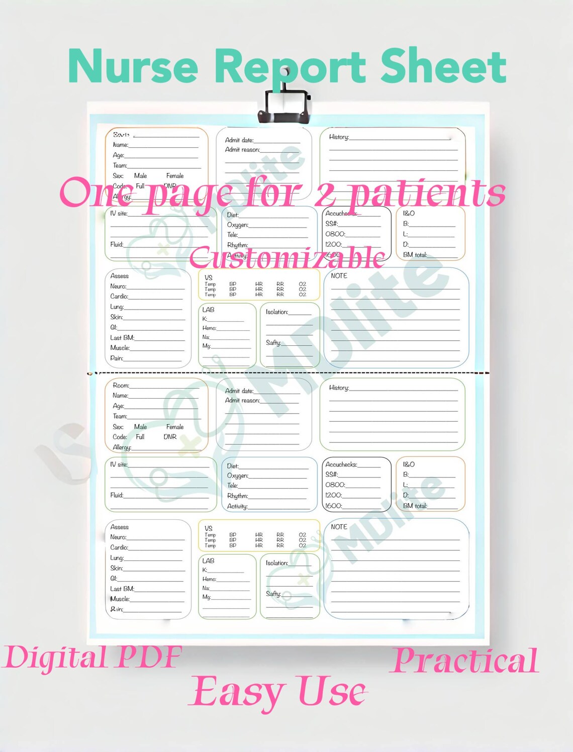 TELE and Med/surg Nurse Report Sheet Digital Easy Use - Etsy