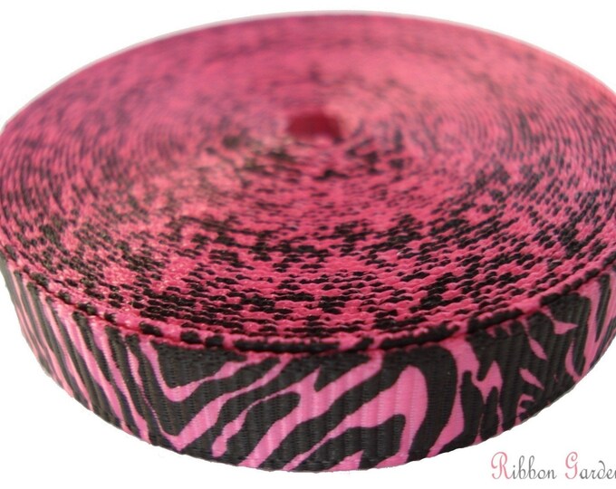 3 Yards Tiger / Zebra Grosgrain Ribbon Hot Pink and Black 3/8 Inch Wide ...