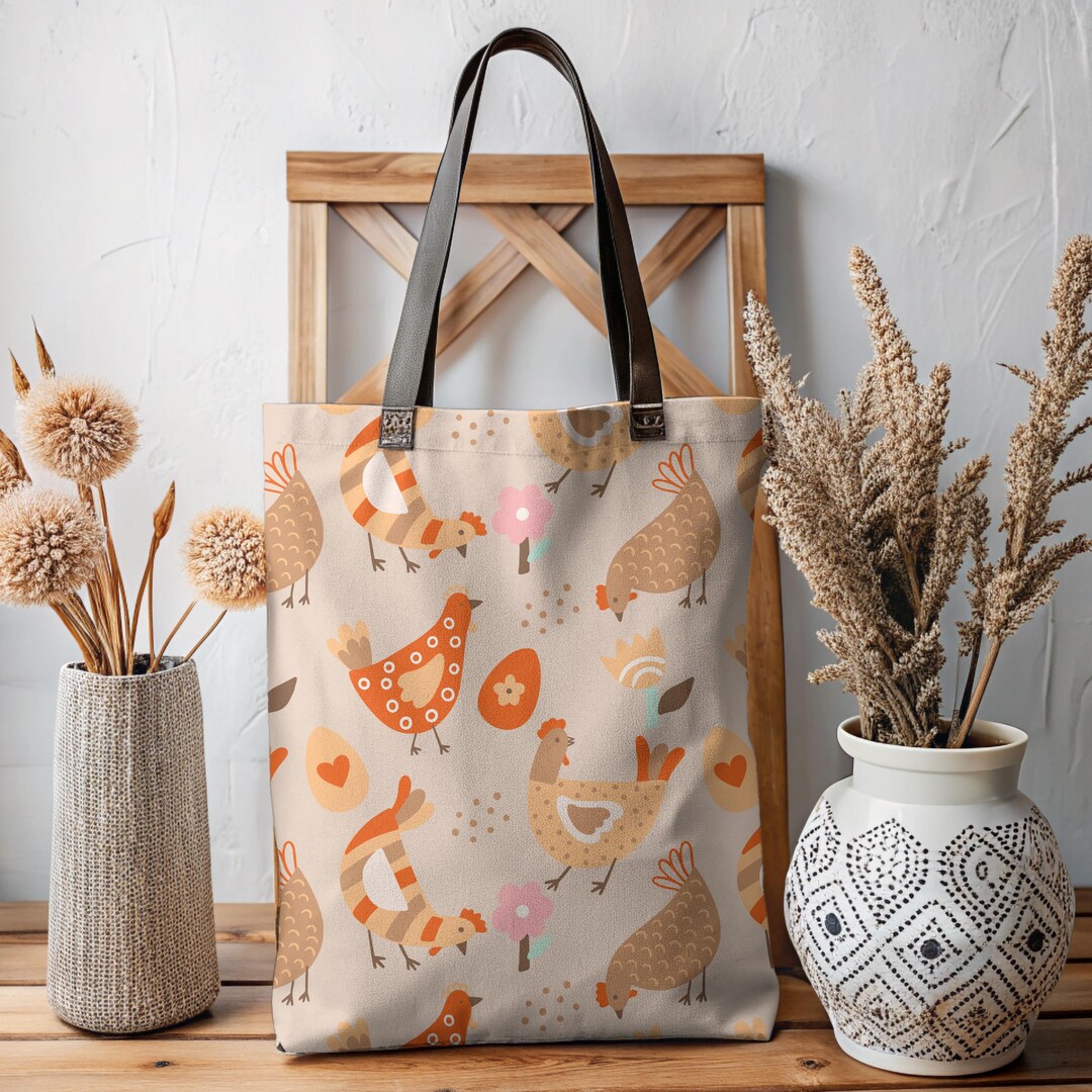 Boho Chickens Tote Bag, Cute Chicks Farm Bag, Chicken Lover Bag, Farm ...