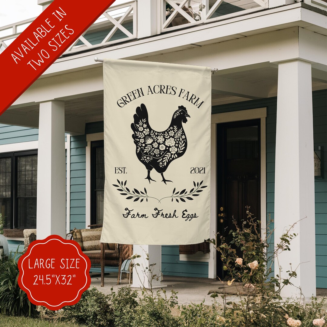 Custom Floral Chicken Farm Banner, Personalized Fresh Farming Eggs Flag ...
