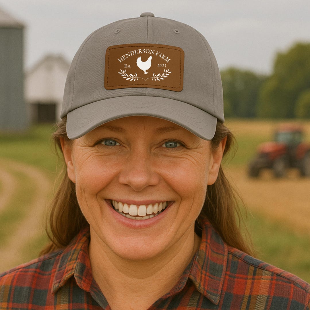 Personalized Farm Name Chicken Coop Baseball Cap, Faux Leather Patch ...