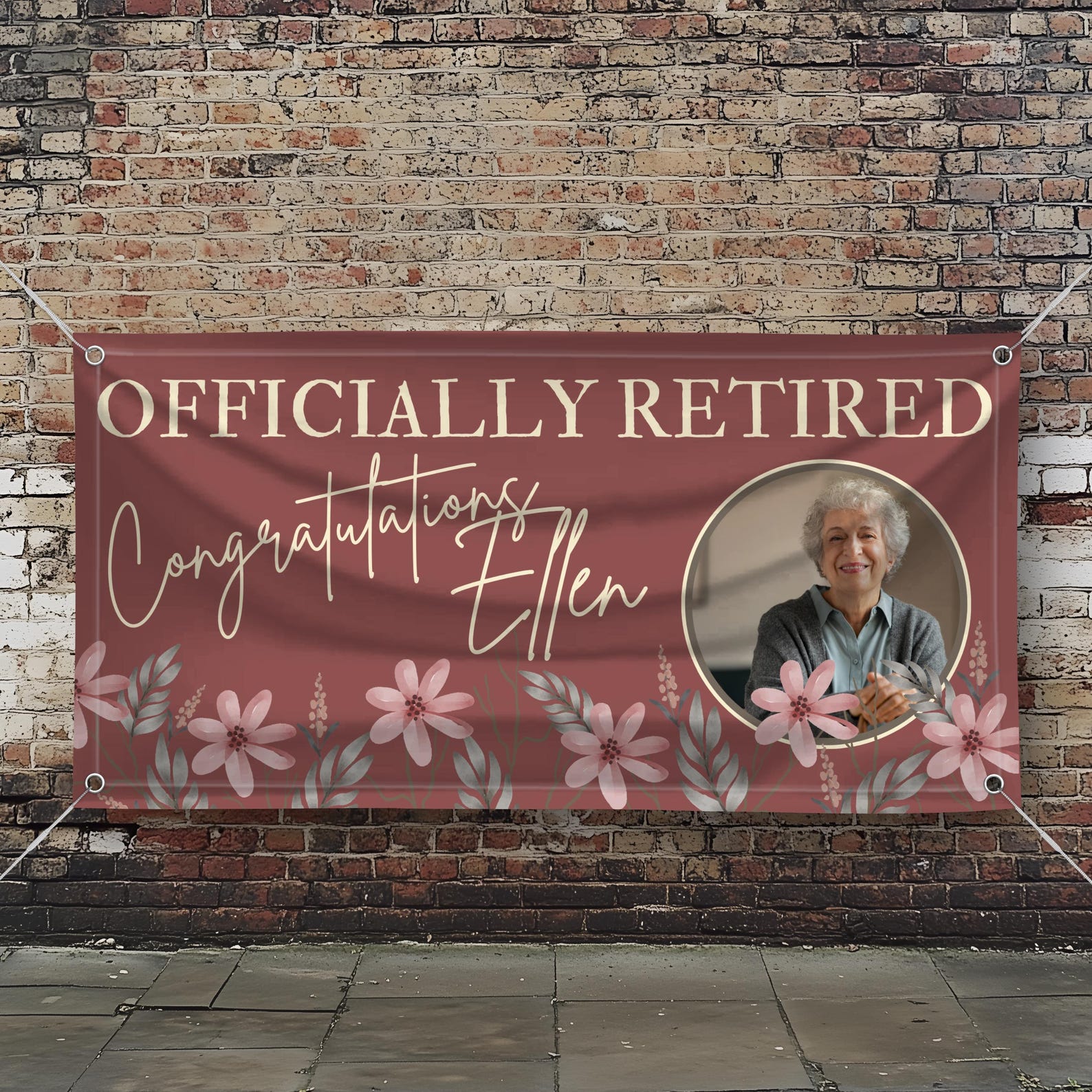 Custom Retirement Decorations Vinyl Banner, Customizable Floral ...