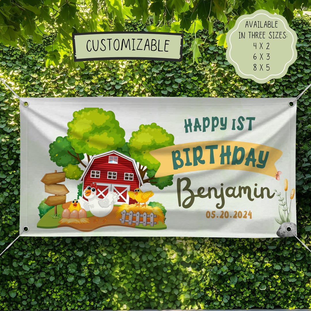 Custom Farm Birthday Banner, Barnyard Kids Party Decor, Farm Birthday ...