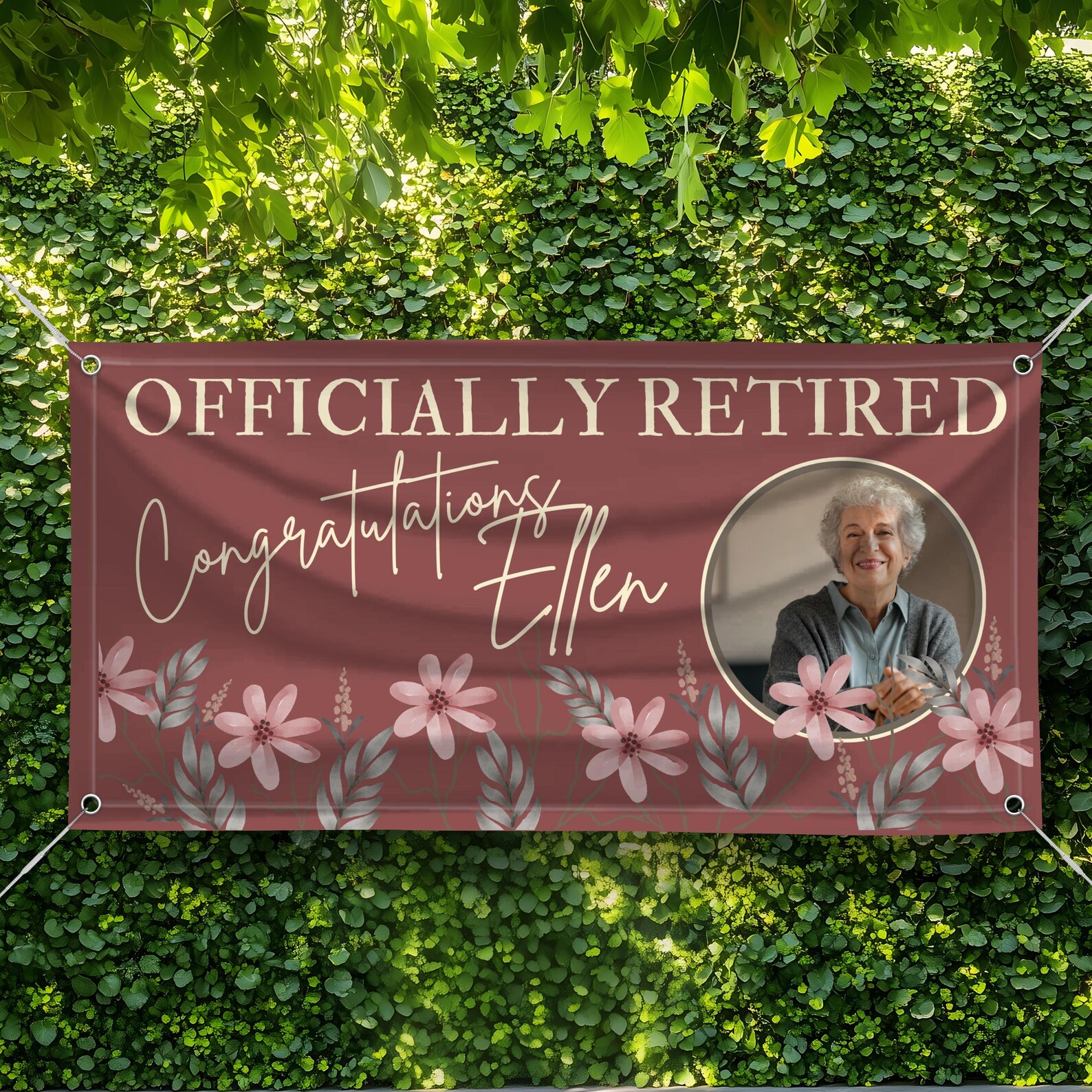 Custom Retirement Decorations Vinyl Banner, Customizable Floral ...
