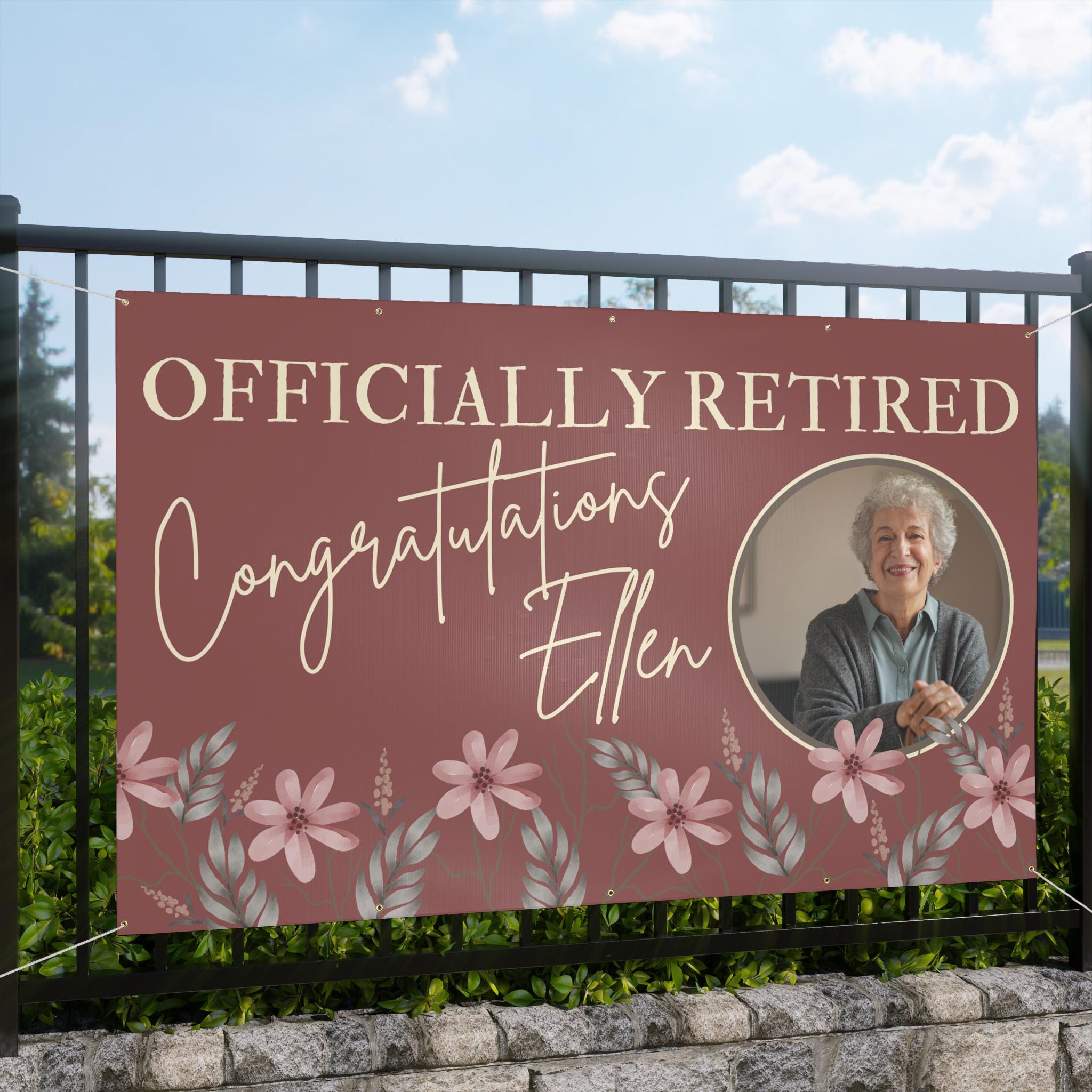 Custom Retirement Decorations Vinyl Banner, Customizable Floral ...