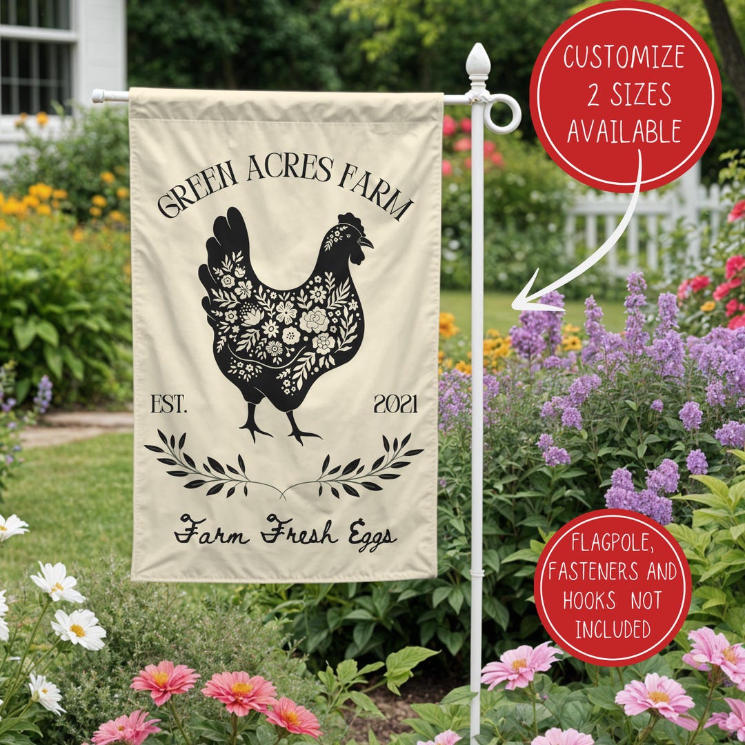 Custom Floral Chicken Farm Banner, Personalized Fresh Farming Eggs Flag ...