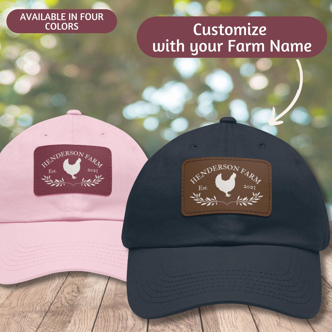 Personalized Farm Name Chicken Coop Baseball Cap, Faux Leather Patch ...