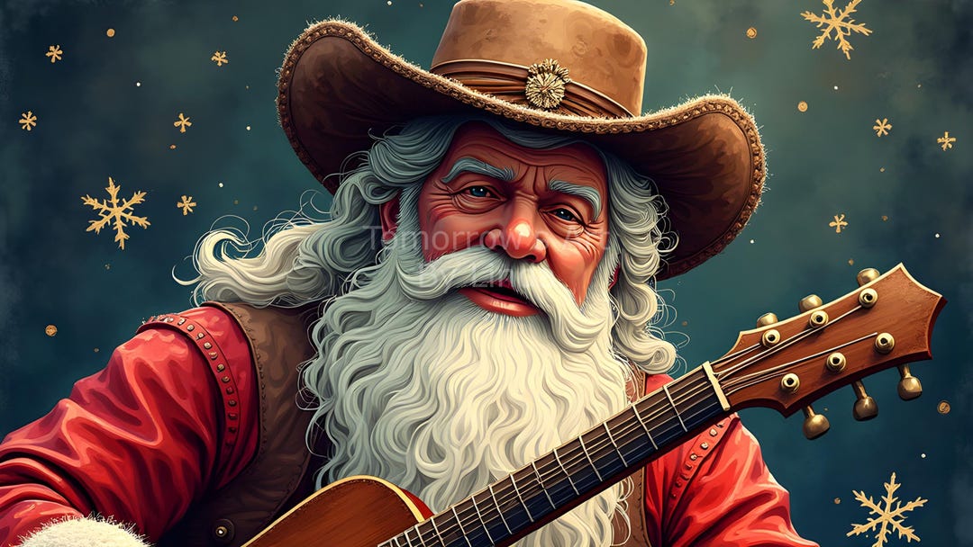 Cowboy Santa With a Guitar Christmas Desktop Wallpaper - Etsy
