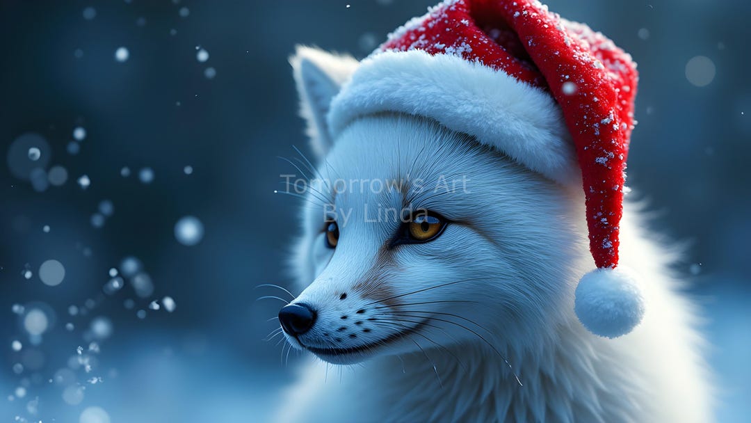 White Arctic Fox Christmas Desktop Wallpaper - Etsy