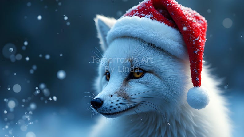 White Arctic Fox Christmas Desktop Wallpaper - Etsy