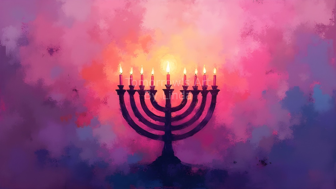 Pink and Purple Hanukkah Menorah Desktop Wallpaper - Etsy UK