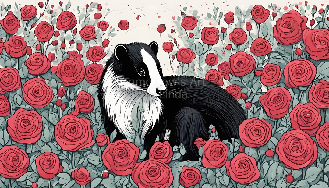 Skunk With Roses Desktop Wallpaper - Etsy