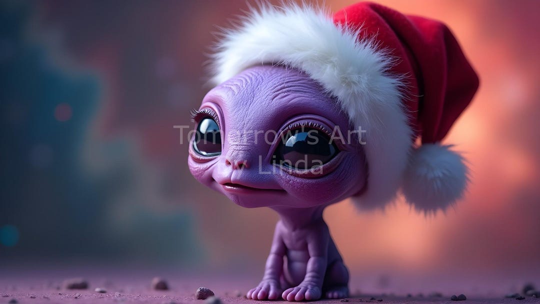 Cute Purple Alien Wearing A Santa Hat for Christmas Desktop Wallpaper ...