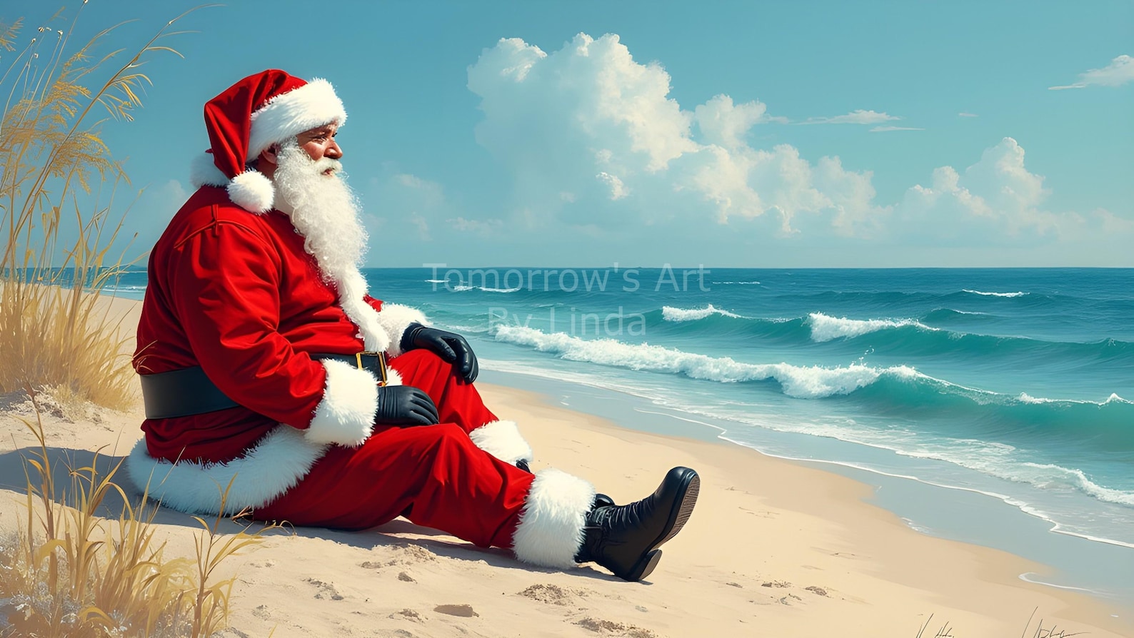 Santa on the Beach Christmas Desktop Wallpaper - Etsy