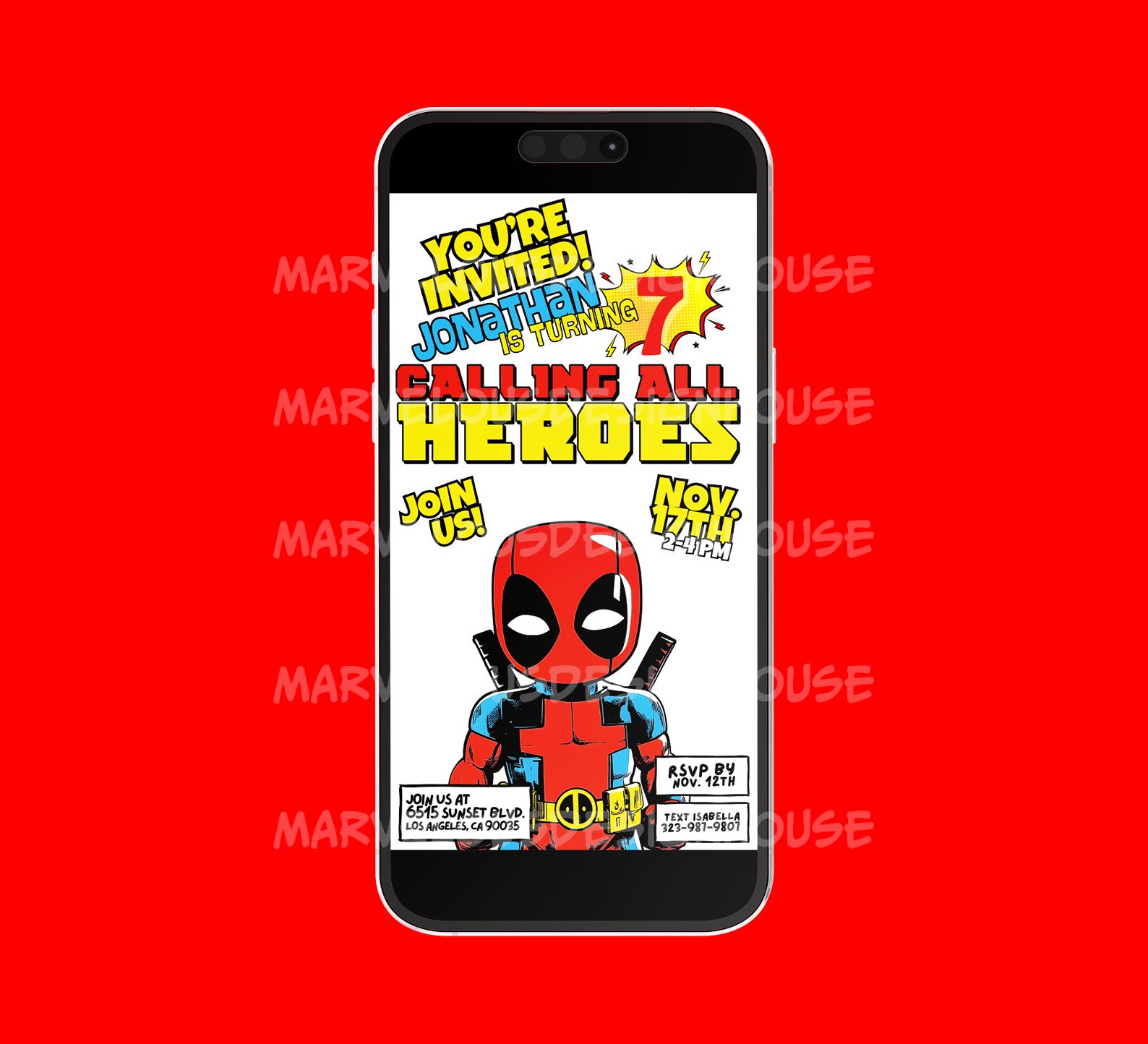 Deadpool Invitation, Superhero Bday Party, Deadpool Birthday Invite ...