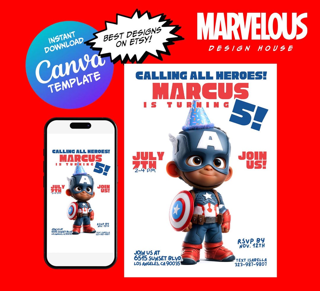 Captain America Birthday Invitation Template, Captain America Theme ...