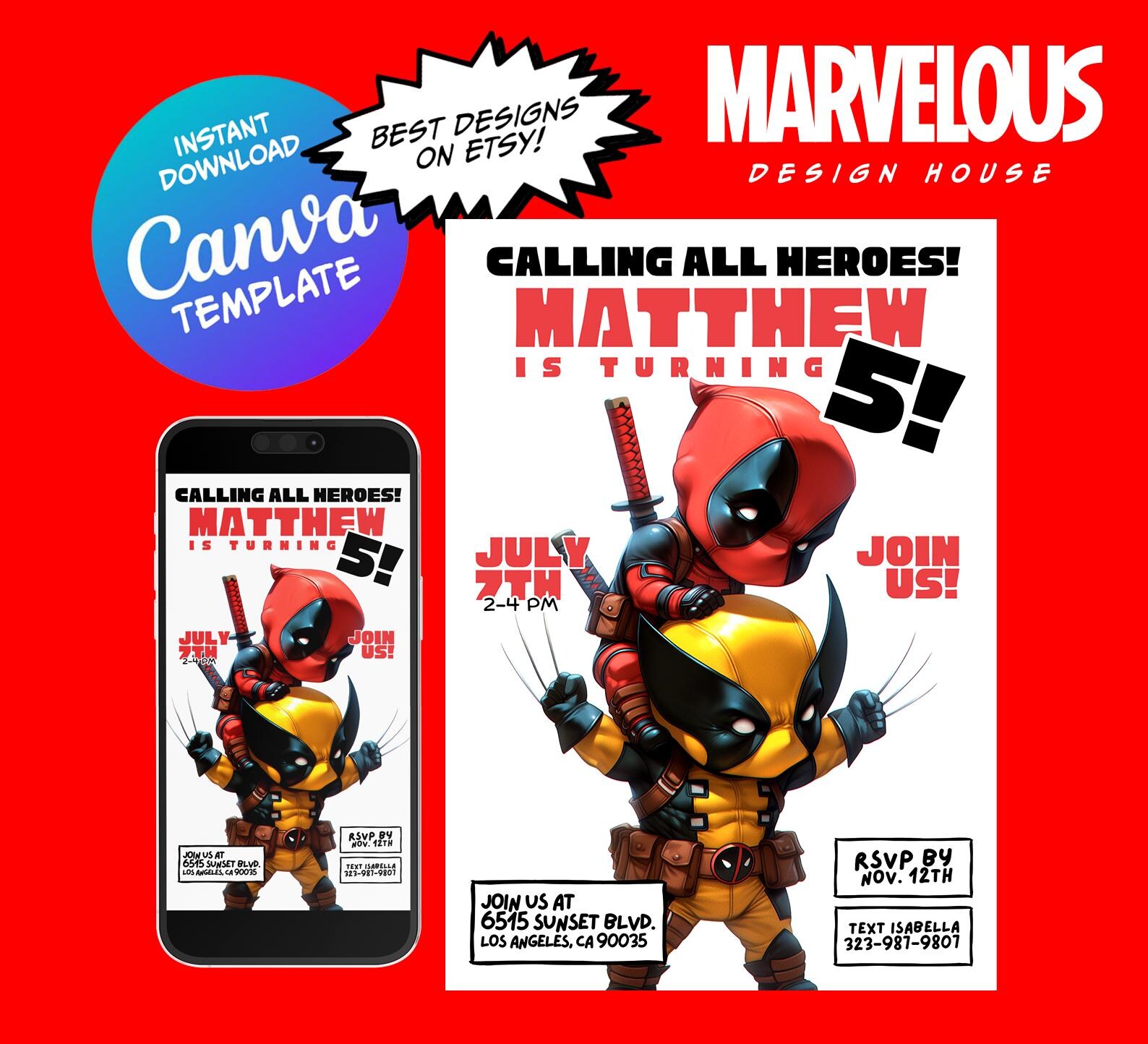 Deadpool Wolverine Invitation, Superhero Bday Party, Deadpool Wolverine ...