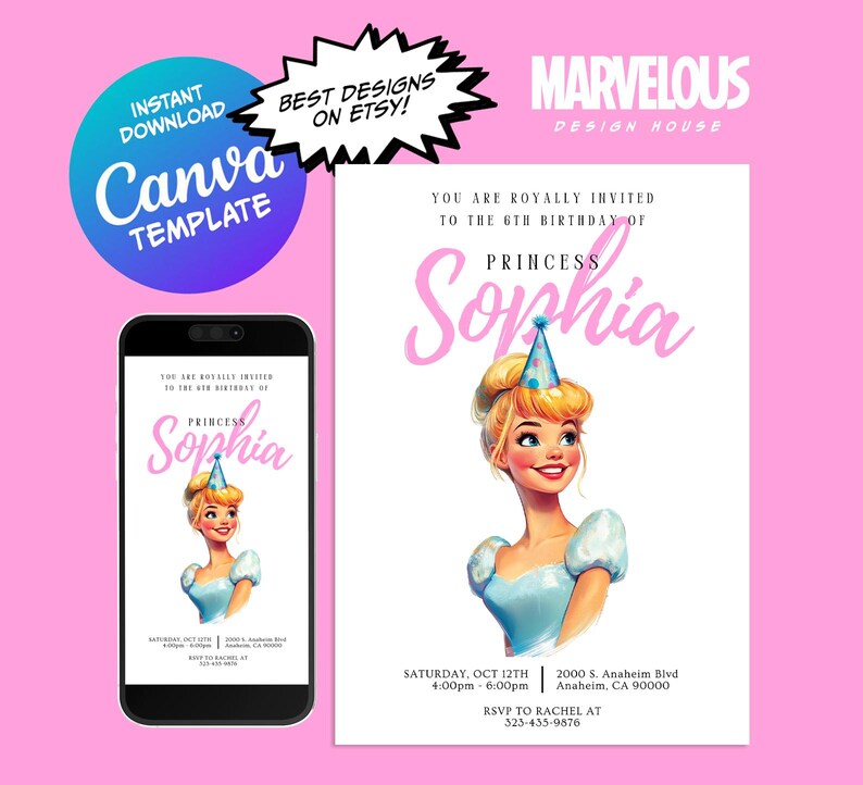 Royal Princess Magical Birthday Party Invite| Editable Digital Template ...