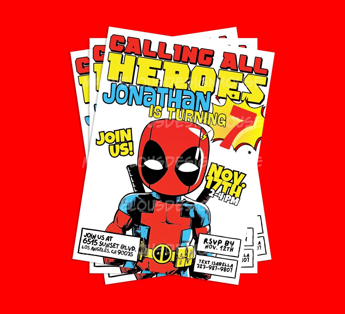 Deadpool Invitation, Superhero Bday Party, Deadpool Birthday Invite ...