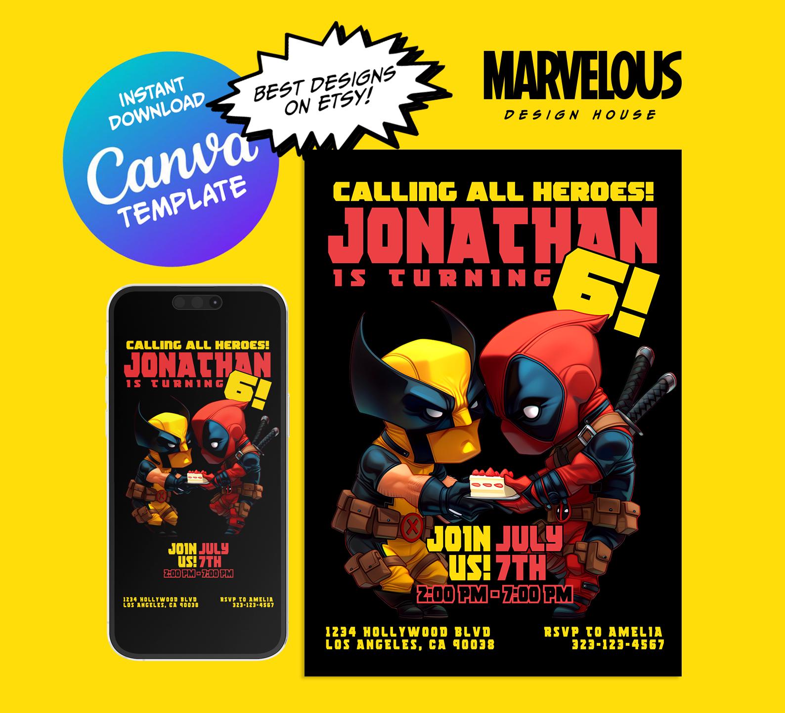 Deadpool Wolverine Invitation, Superhero Bday Party, Deadpool Wolverine ...