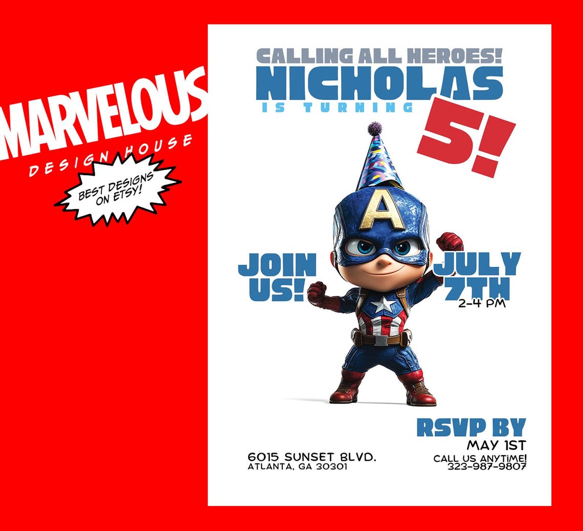 Captain America Birthday Invitation Template, Captain America Theme ...