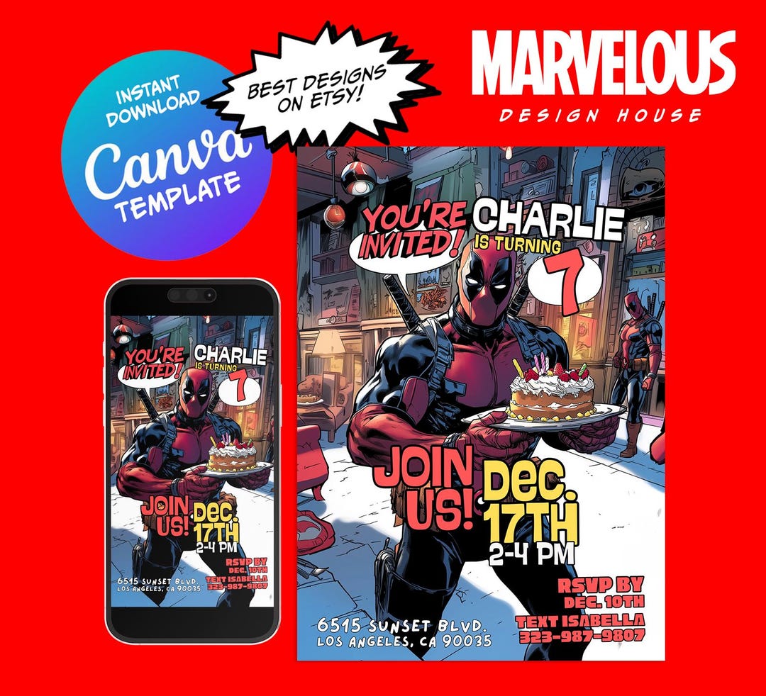 Deadpool Invitation, Superhero Bday Party, Deadpool Birthday Invite ...
