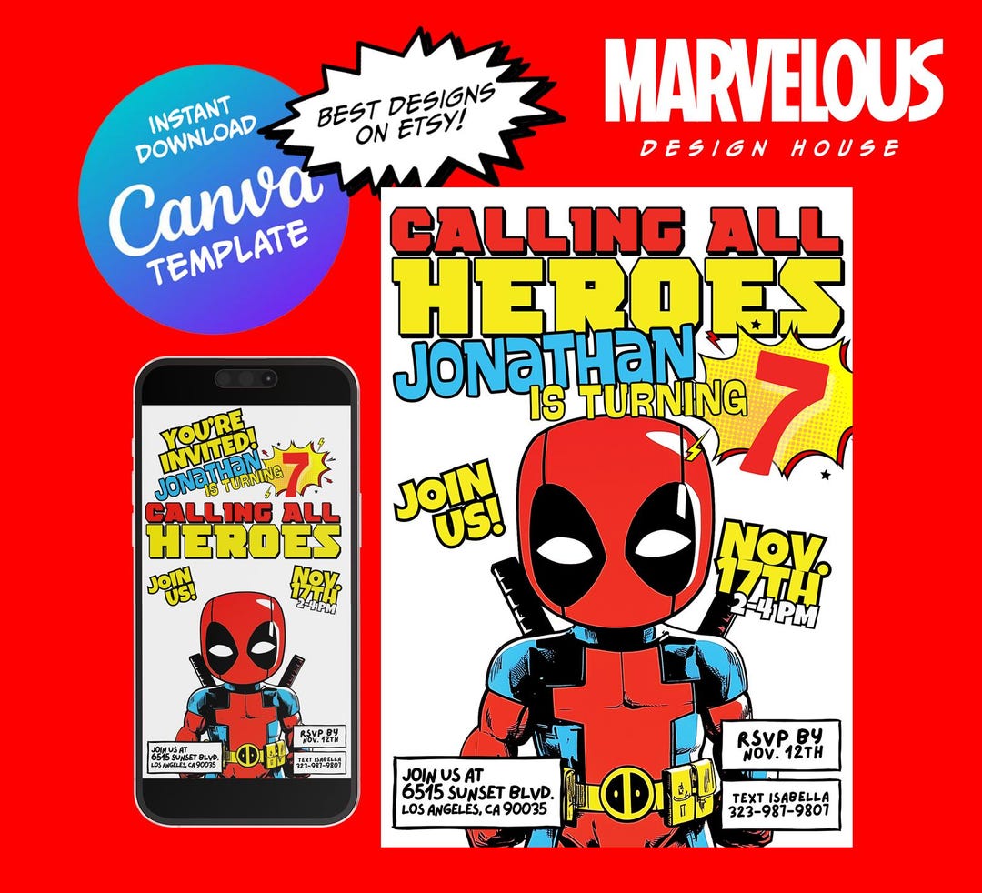 Deadpool Invitation, Superhero Bday Party, Deadpool Birthday Invite ...