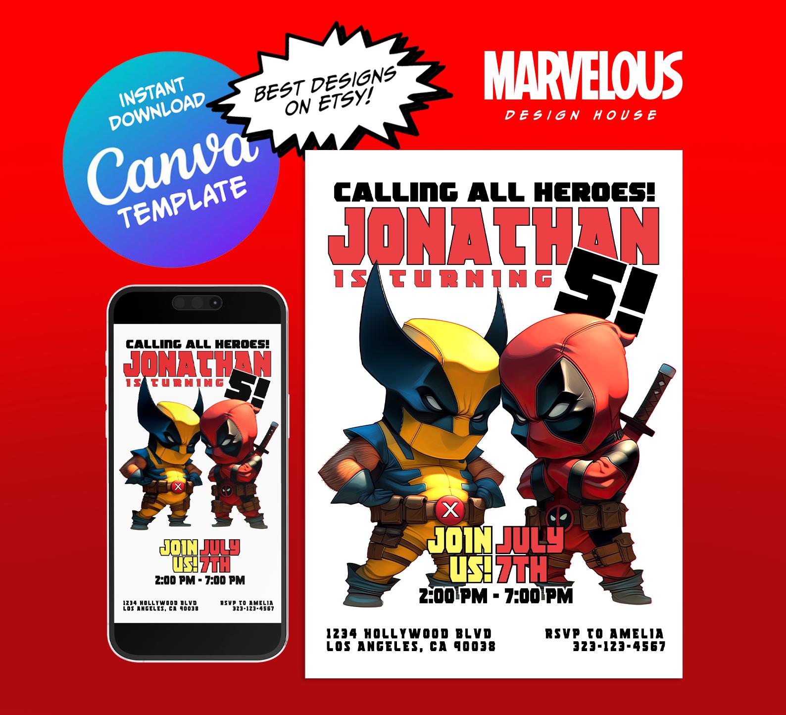 Deadpool Wolverine Invitation, Superhero Bday Party, Deadpool Wolverine ...