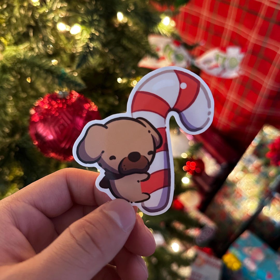 Cozy Koi Pug Candy Cane Vinyl Waterproof Sticker, Holiday Sticker - Etsy